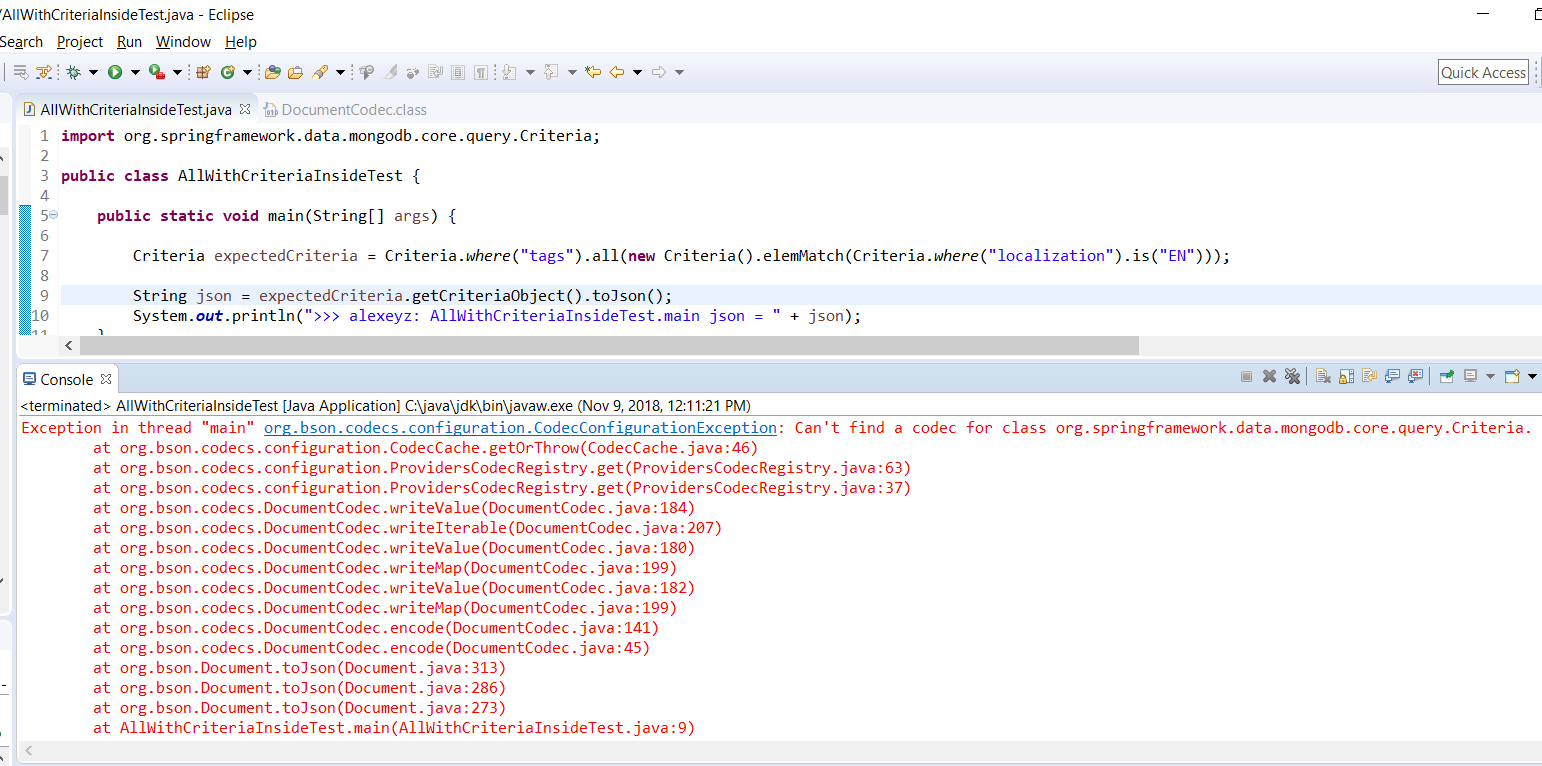 Alexey Zavizionov: CodecConfigurationException in mongo-java-driver when using $elemMatch in $all