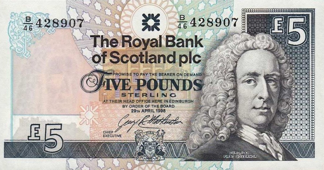 My Currency Collection: Royal Bank of Scotland 5 Pound Note 1998 Lord Ilay