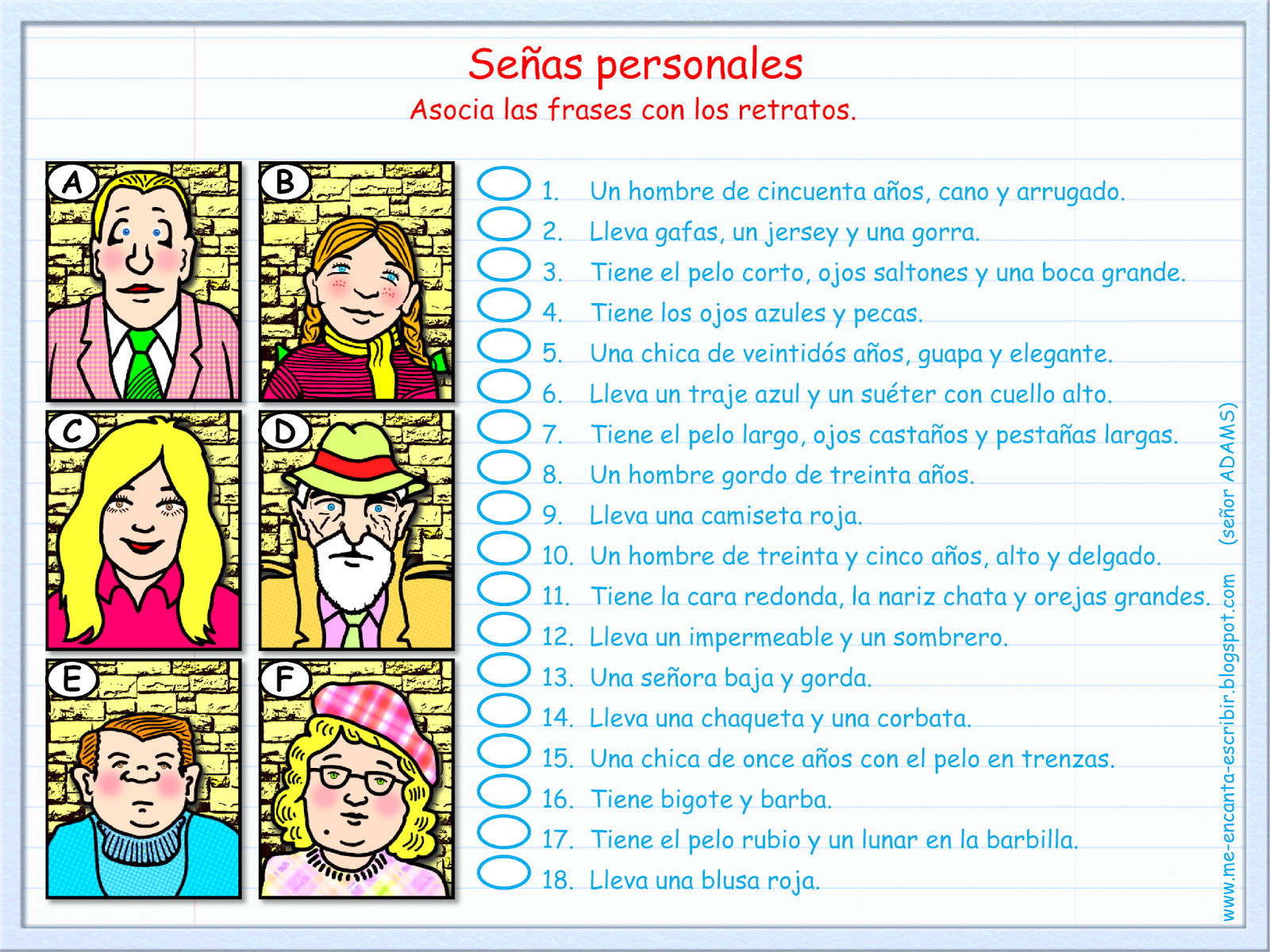 Me encanta escribir en español: Ejercicio: Descripción de retratos.