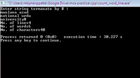 Info Tech: C++ Program to count lines,words and characters of a string