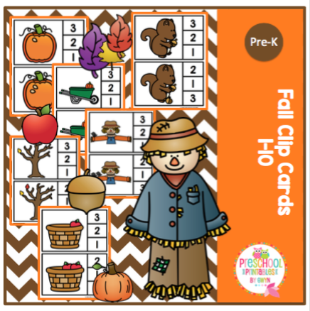 Fall Clip Cards -Numbers 1-10 (6 sets) ~ Preschool Printables