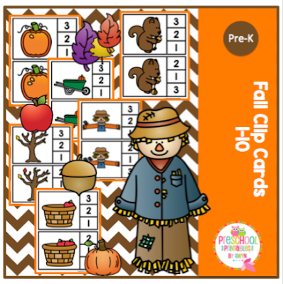 Fall Clip Cards -Numbers 1-10 (6 sets) ~ Preschool Printables