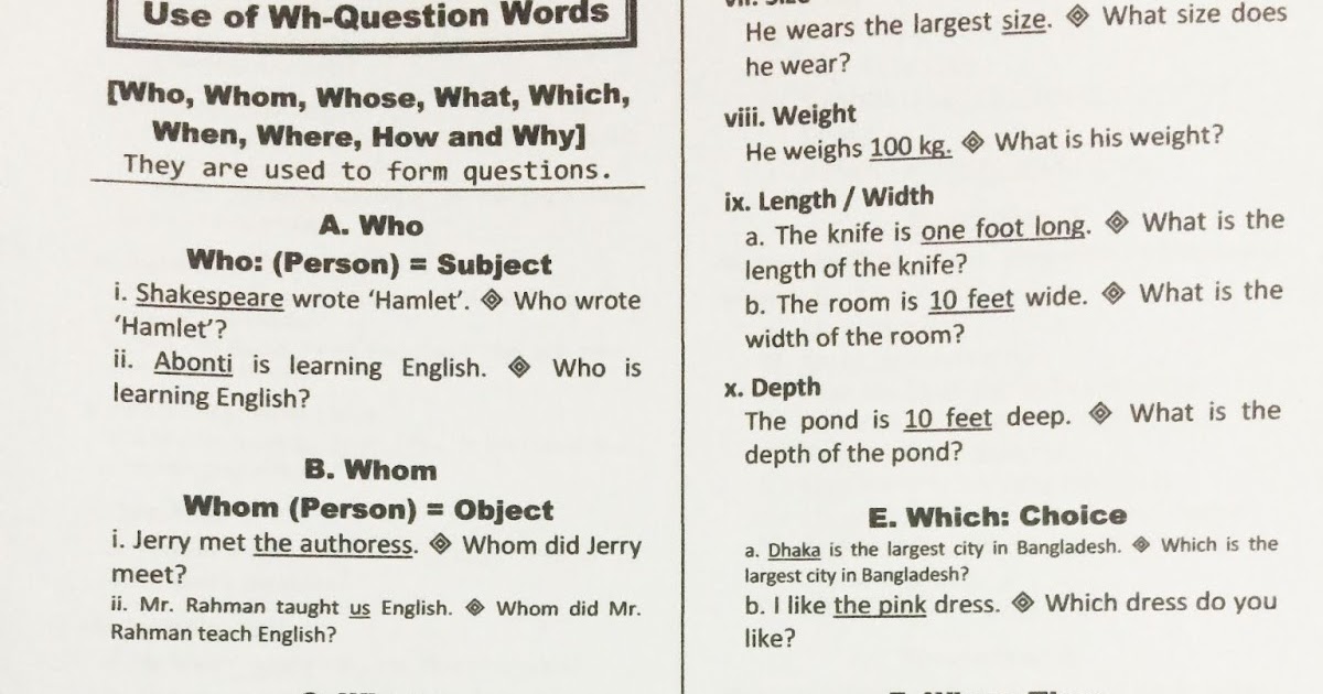 English Literature and Grammar: WH Words and Their Usage