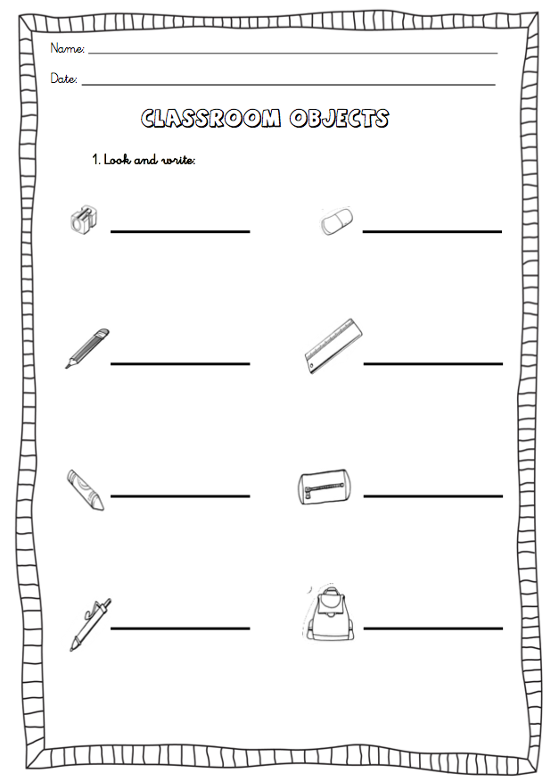 A place for sharing: Classroom objects, colours and school actions