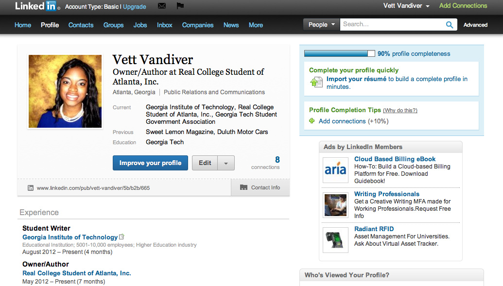 Real College Student of Atlanta: I am now {LinkedIn}