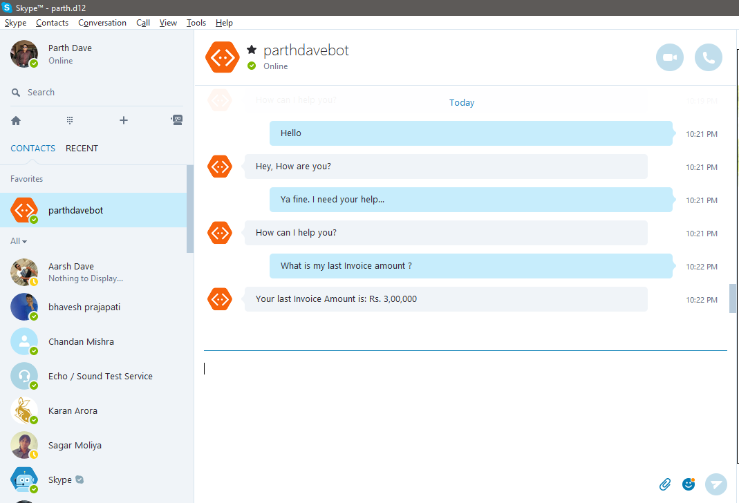 Parth H. Dave's Blogger: Skype Chatbot Using Microsoft Bot Framework and Node Js