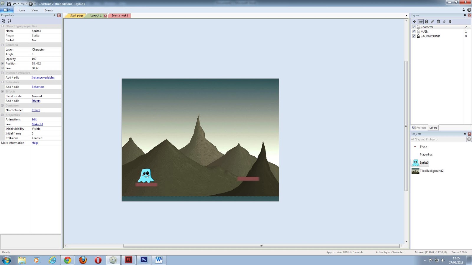 2D Animation/ Game Engine: Construct 2 Design Phase And Experimentation