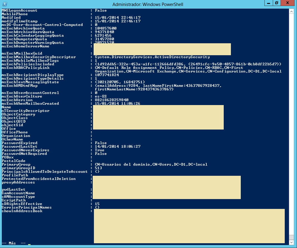 Active Directory: Mostrar todas las propiedades de un usuario con ...