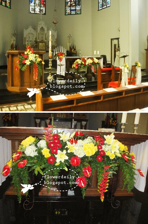 Wedding Church Decor: Red Tropical for Pentecost ~ flower daily blog