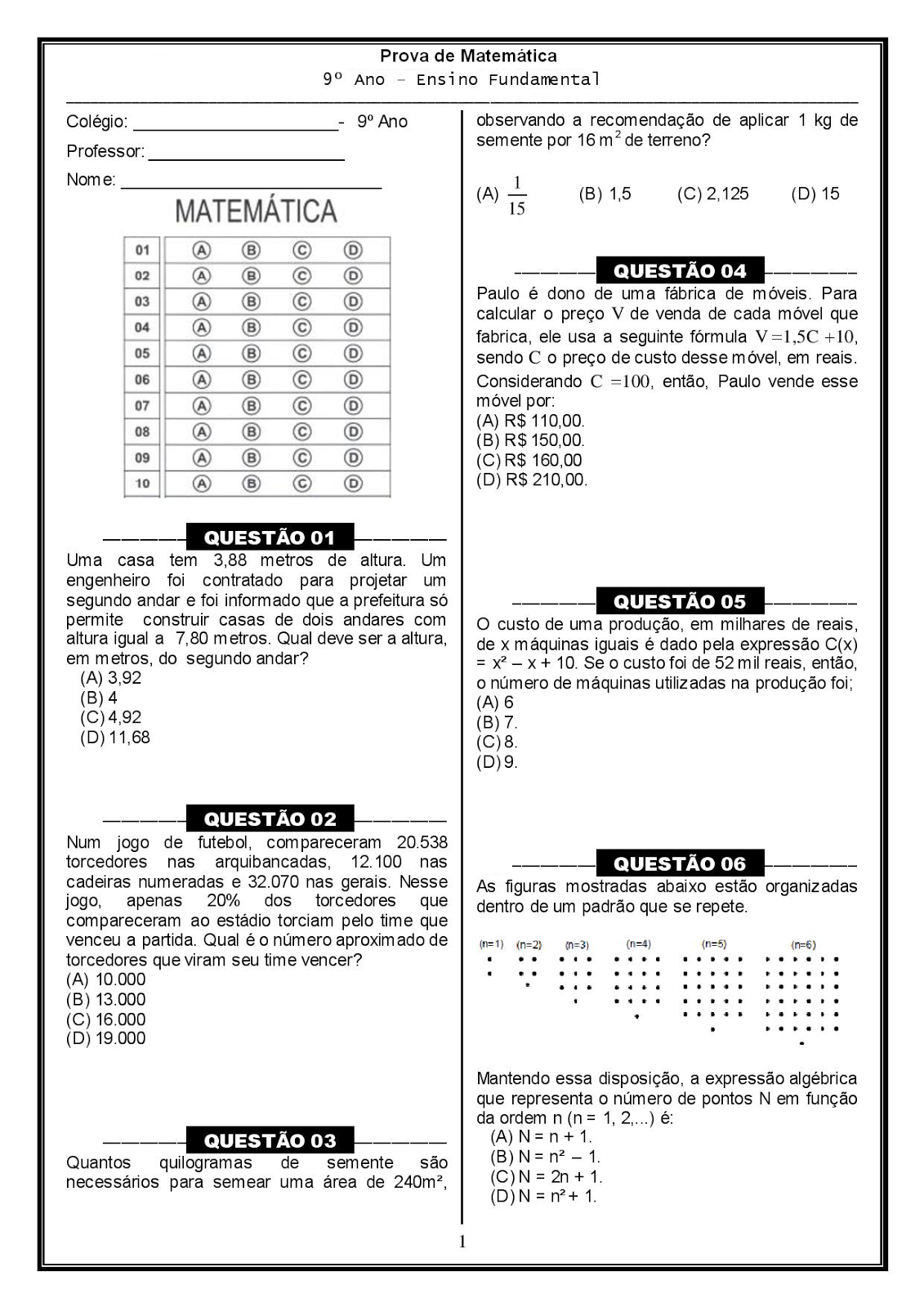 Matemática 9 Ano Exercícios - NAZAEDU