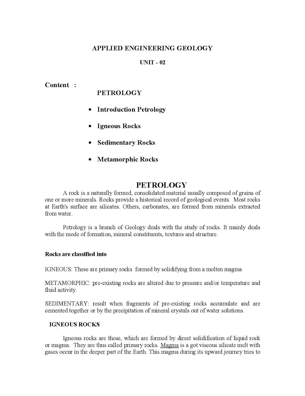 Engineering Blog: Applied Engineering Geology Lecture Notes (Unit 2)