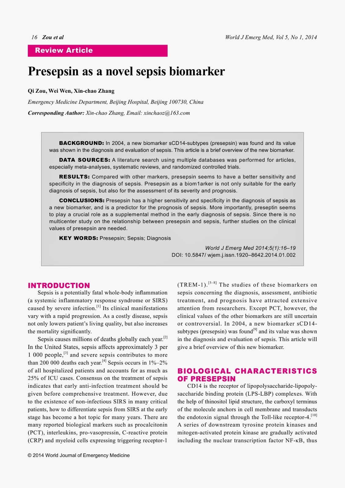 Laboratorio deTerapia Intensiva: Presepsin as a novel sepsis biomarker