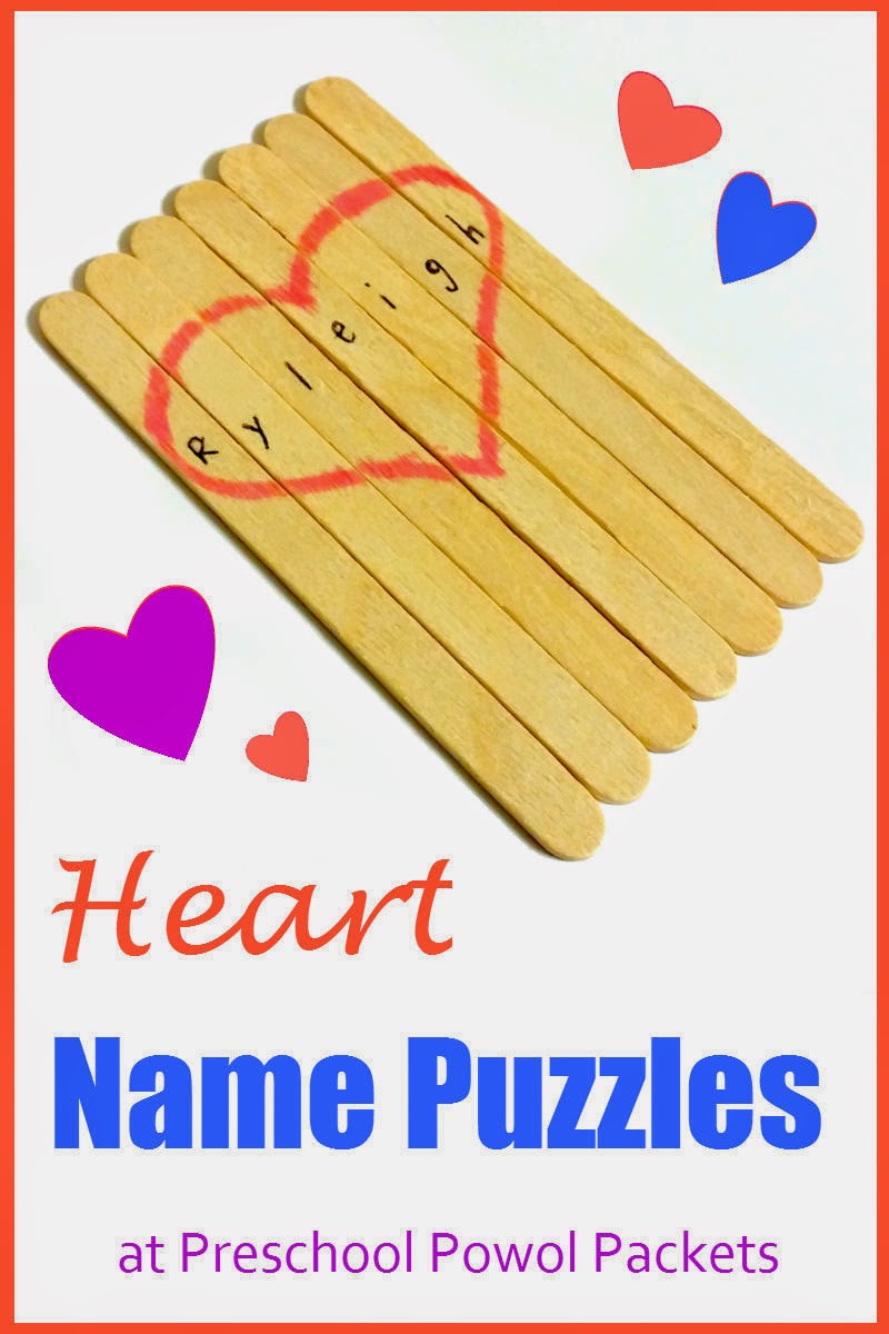 Craft Stick Heart Name Puzzle | Preschool Powol Packets