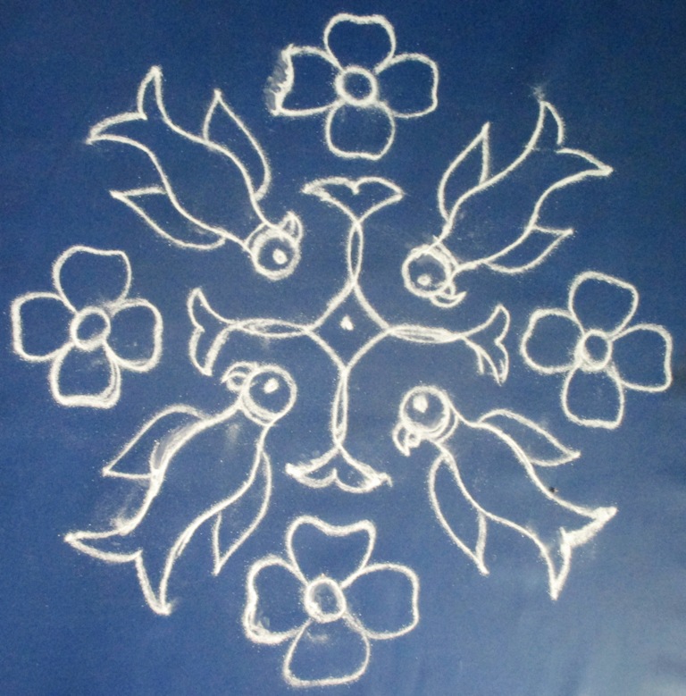Free hand kolam | Parrot & flower designs