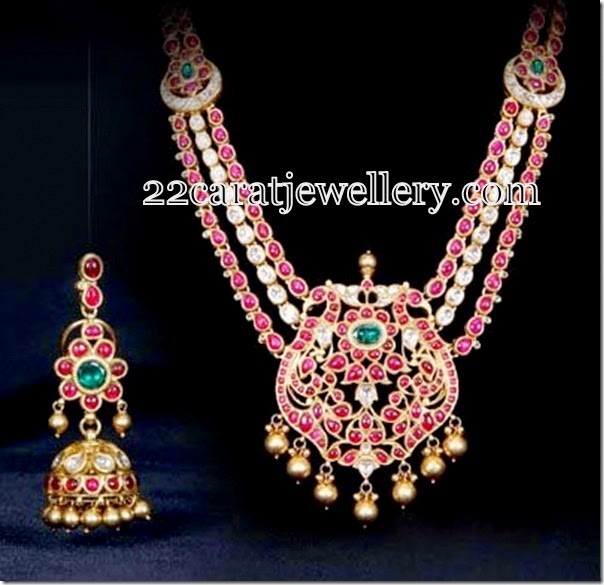 Ruby Mala with Kundan Jhumka - Jewellery Designs