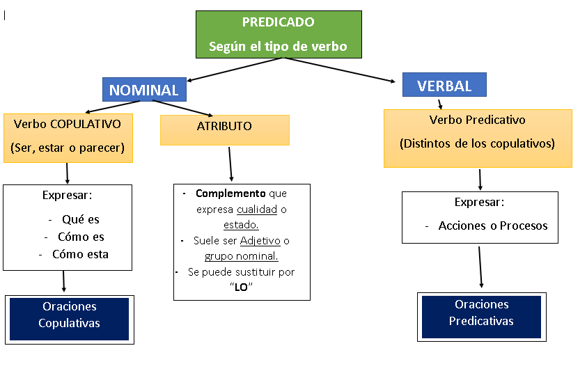 6º A.com: Esquema de los Tipos de Predicado según el tipo de verbo
