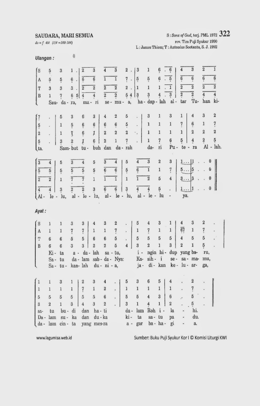 MAZMUR TANGGAPAN DAN LAGU-LAGU MISA: SAUDARA, MARI SEMUA