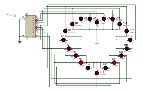 Mạch led trái tim NE555 + 4017
