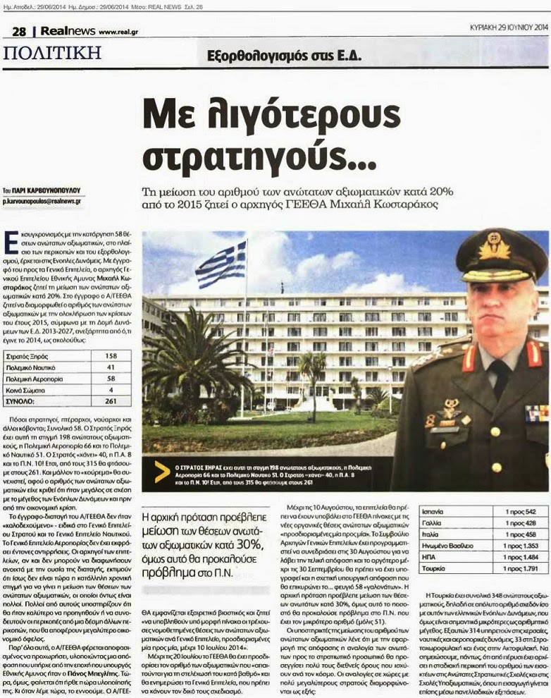 Με λιγότερους στρατηγούς - ΣΤΡΑΤΙΩΤΙΚΑ ΘΕΜΑΤΑ... ΕΠ ΩΜΟΥ