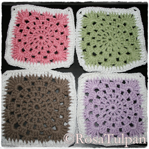 Rosa Tulpan: Virkade rutor - Granny Wheel Square