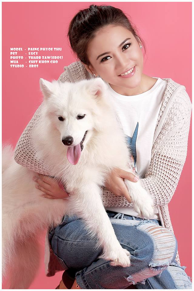 Paing Phyo Thu - Cute Studio Photoshoot With Little White Puppy Lucy