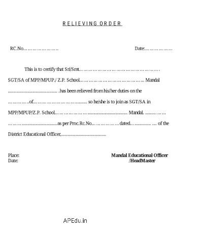 Modal Relieving order by MEO/HM for SSC Exam duties - APEdu