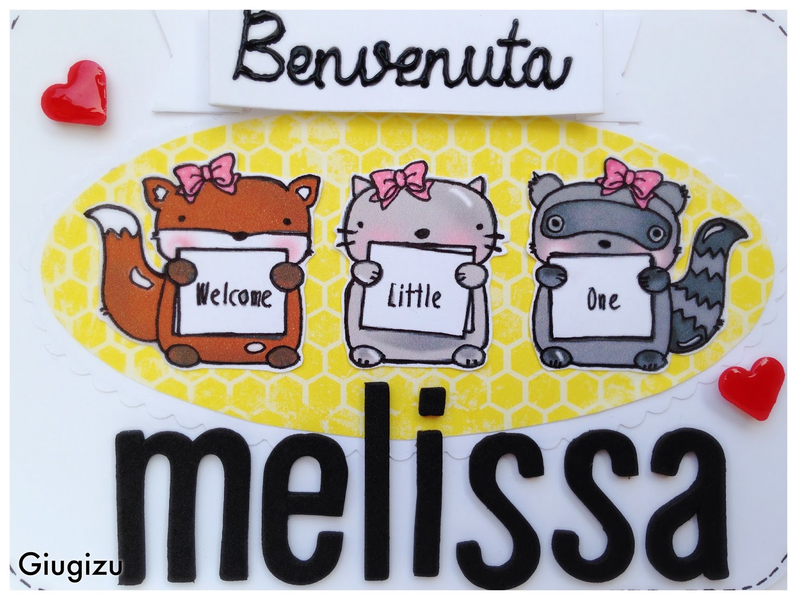 Welcome Melissa handmade birth card - Benvenuta Melissa, biglietto per ...