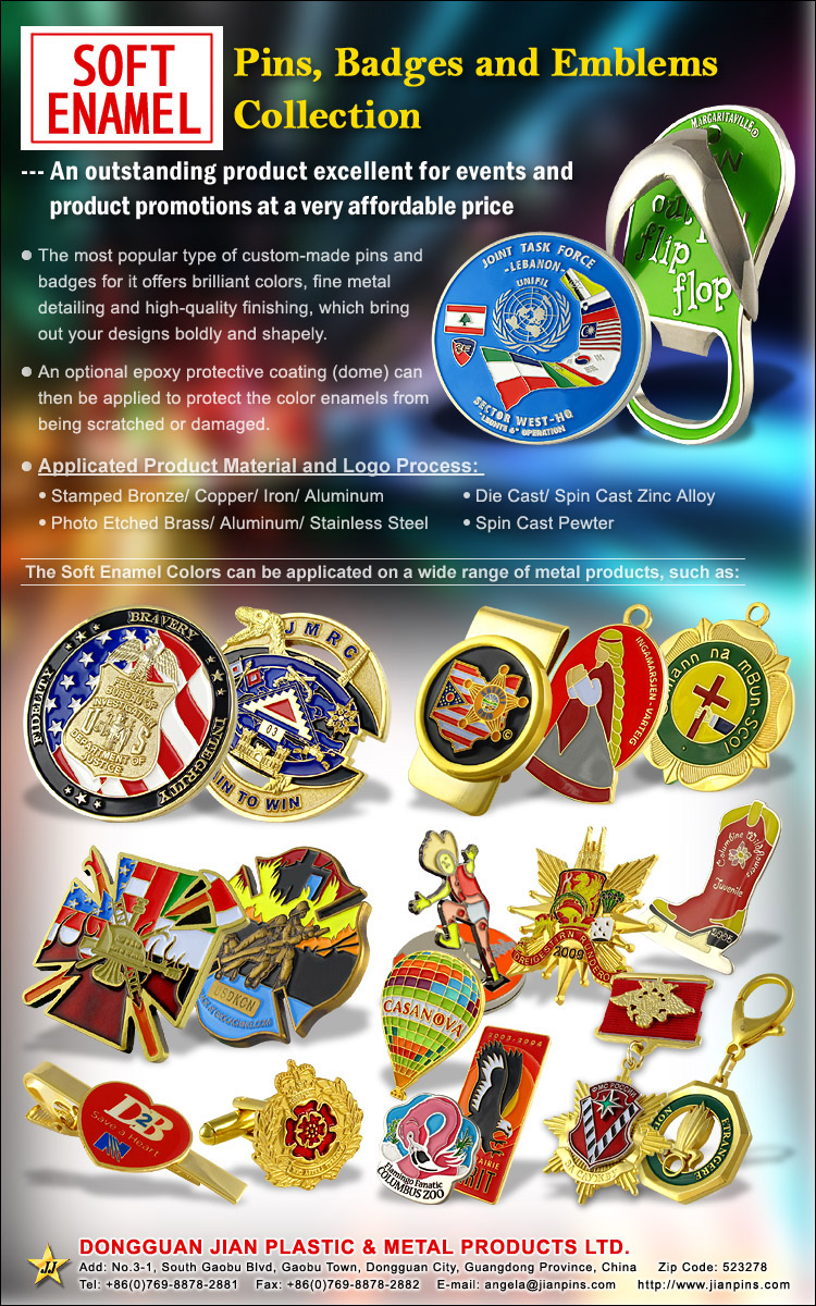 Dongguan Jian: How much do you know about SOFT ENAMEL PINS?