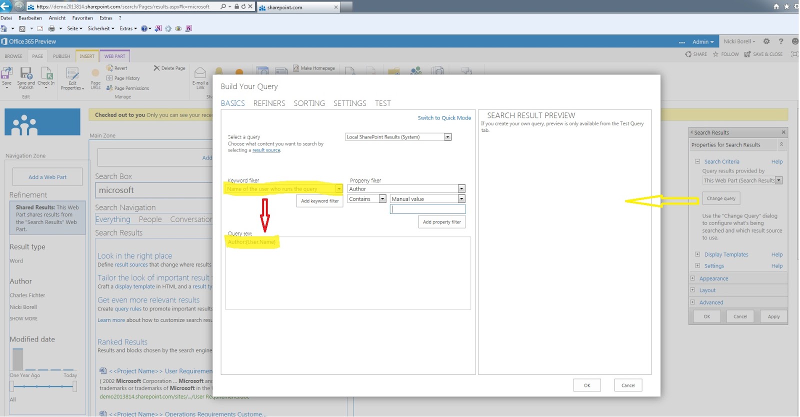 SharePoint Talk: SharePoint 2013 Search Result Webpart catches user context