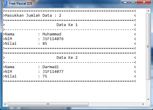 Hasil Program Data Mahasiswa Menggunakan Array dan Record Pada Pascal - MadiSite