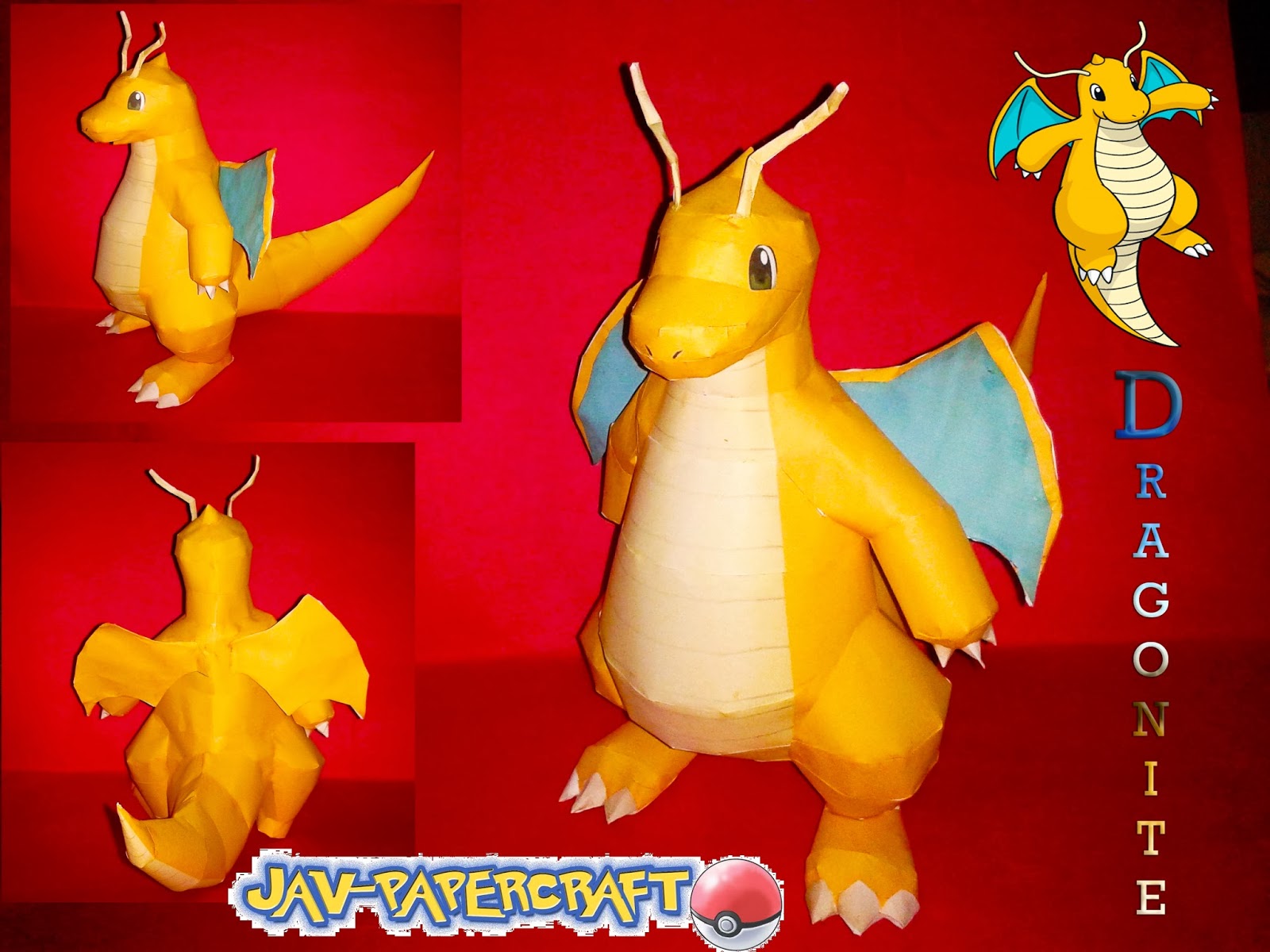 Pokemon Dragonite Paper Model ~ Paperkraft.net - Free Papercraft, Paper ...