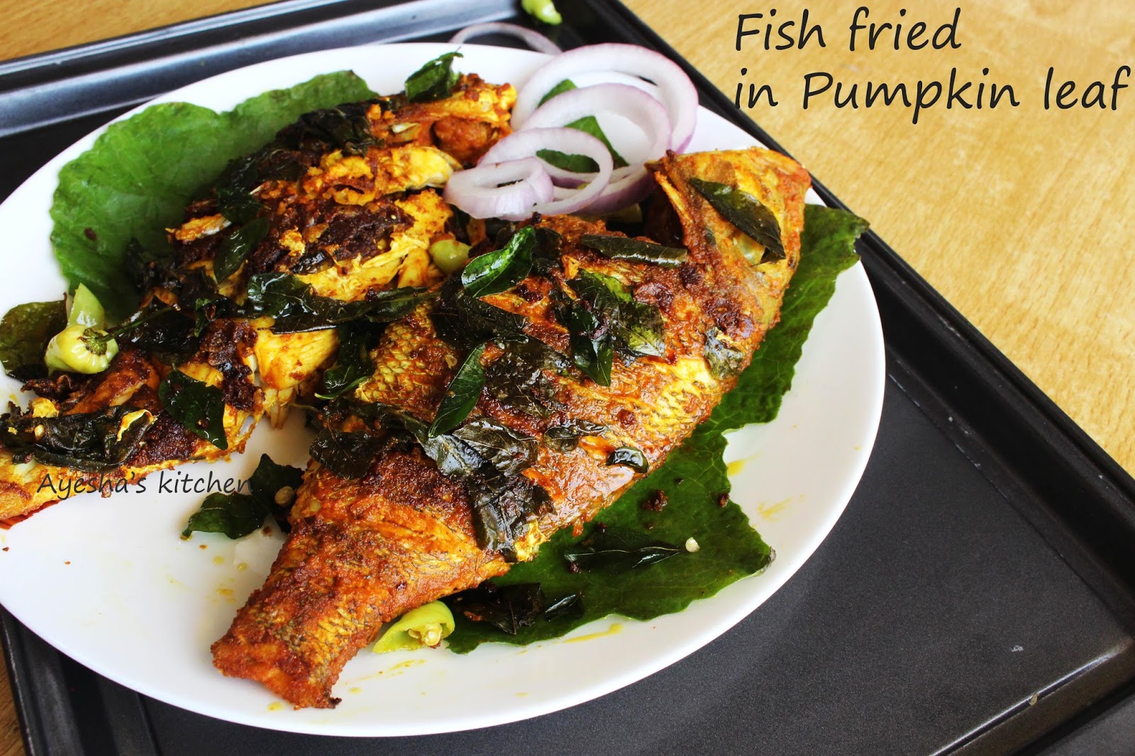 PAN FRIED FISH - FISH FRY RECIPE IN PUMPKIN LEAF / WHOLE FISH RECIPE