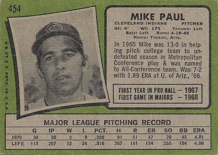 Topps 1971: no. 454 - mike paul
