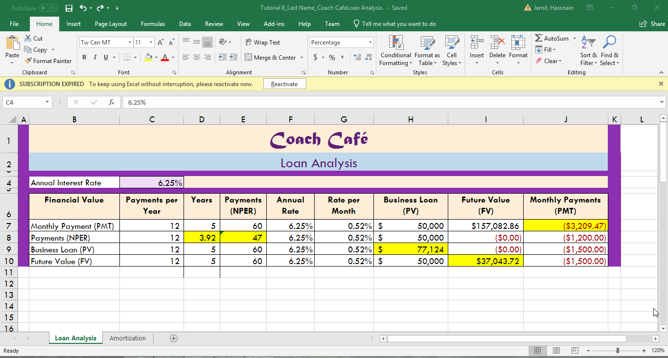 Coach Café Excel Project Download Now