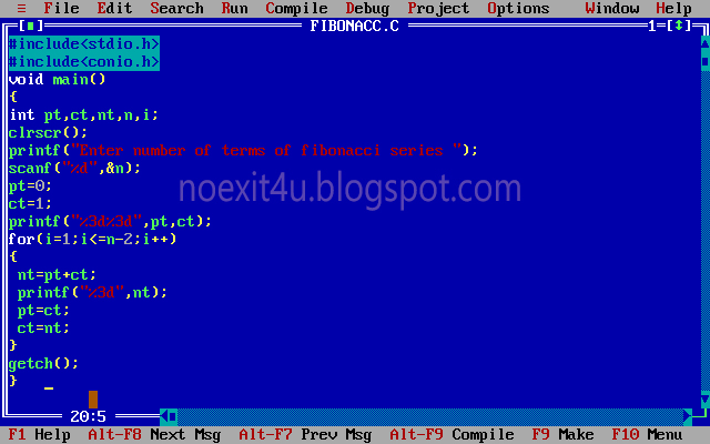 C PROGRAM: TO PRINT N TERMS OF FIBONACCI SERIES ~ noexit4u.com