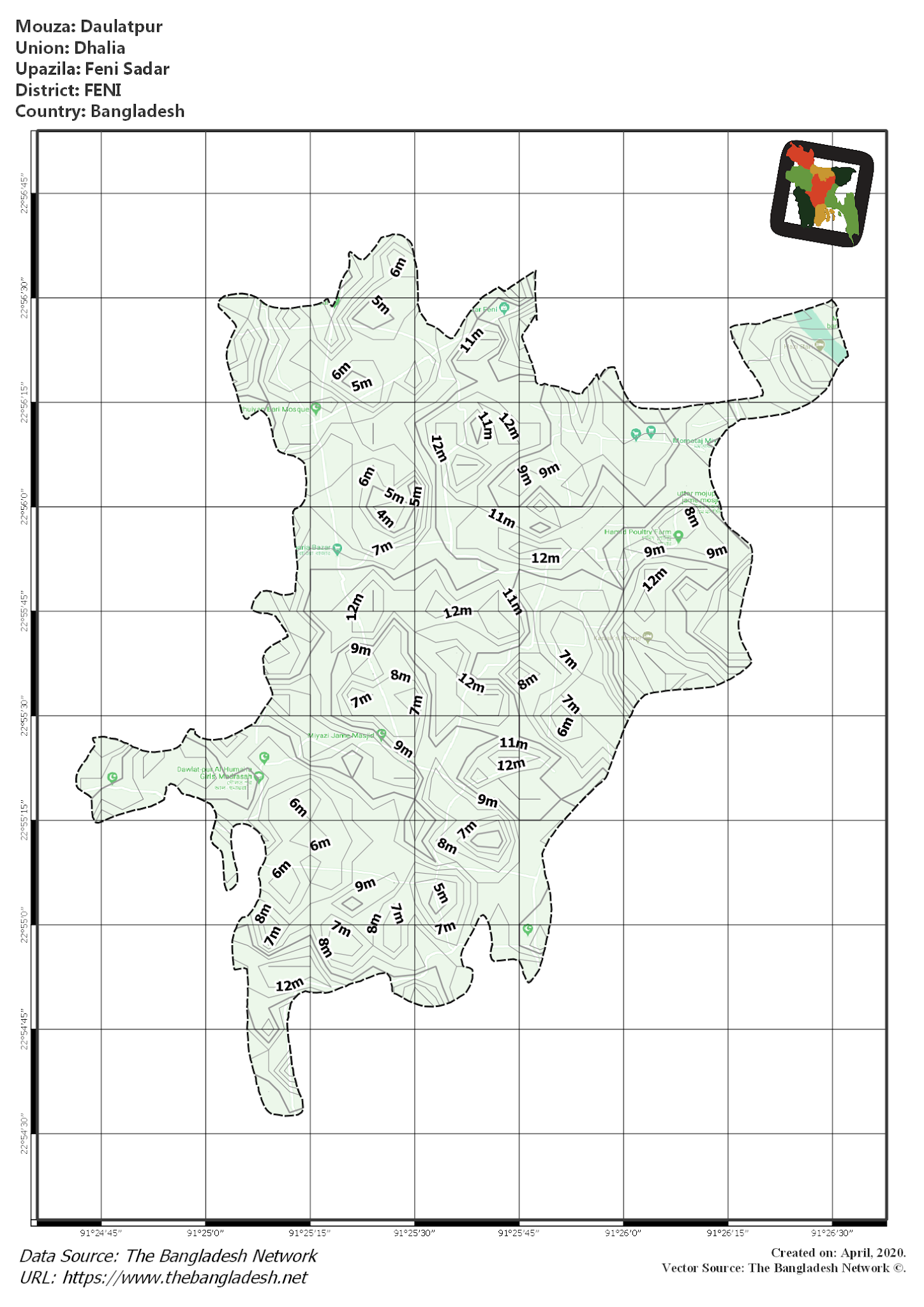 Map of Daulatpur Mouza, Feni Sadar, Feni