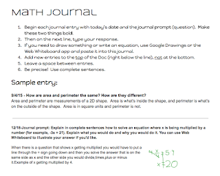 Adventures in Algebra: MIA / Math Journal and Vocabulary Docs