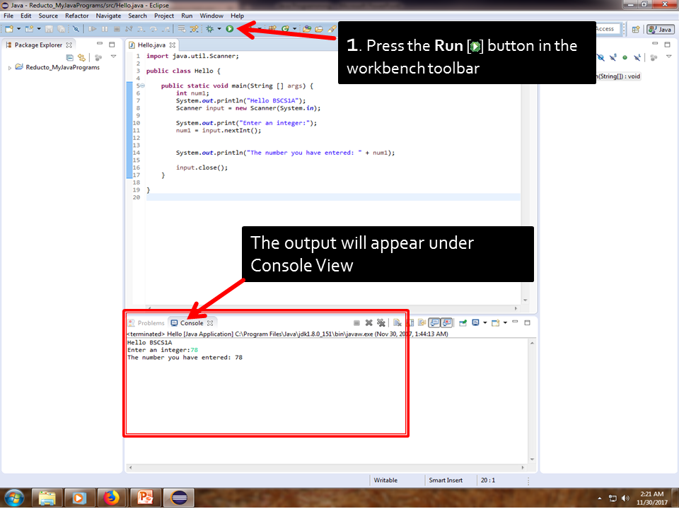 CS Basic Tutor : Activities for students: Java Programming Part 13: First Java Program Using IDE