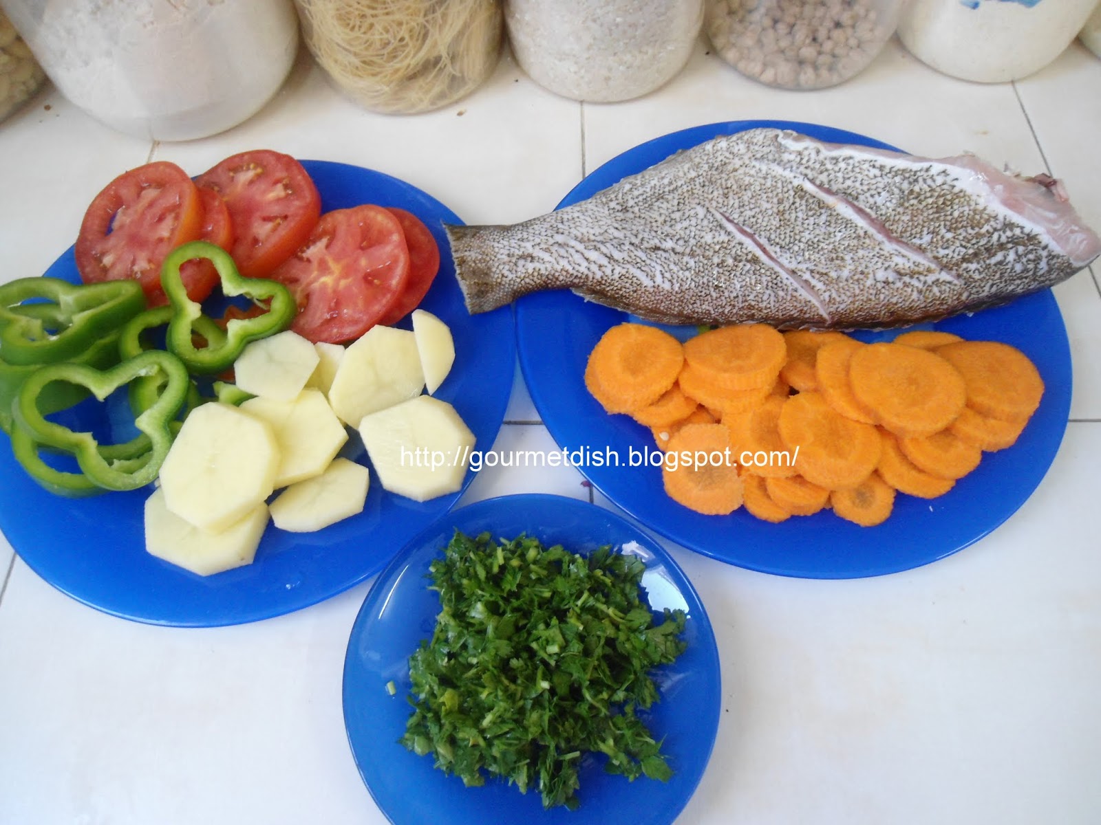 Gourmet Dish: Roast Hamour Fish with Roast Vegetables in the Oven