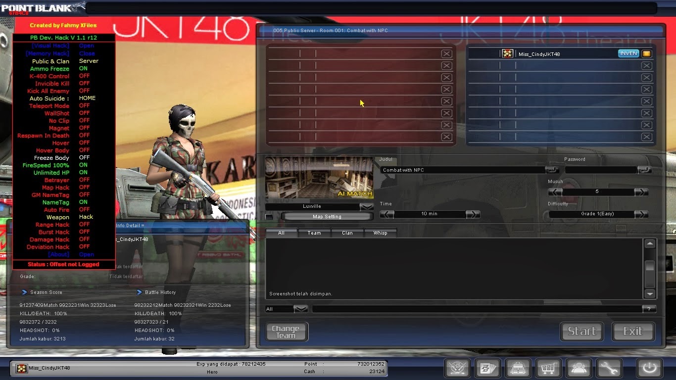 Cheat Point Blank OFFLINE D3D Menu Full Fitur - Kurniawan.Blog™