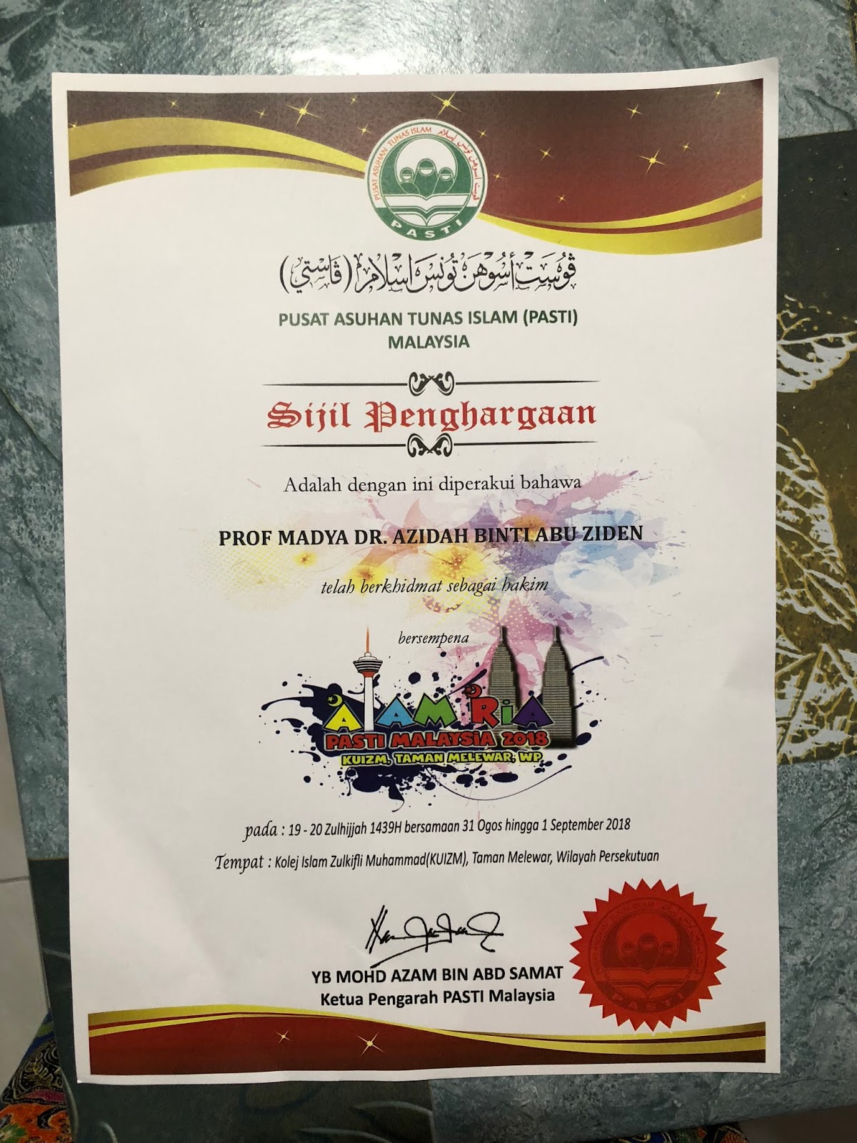 ALAM RIA PASTI MALAYSIA 2018 | PM Dr. Azidah Abu Ziden