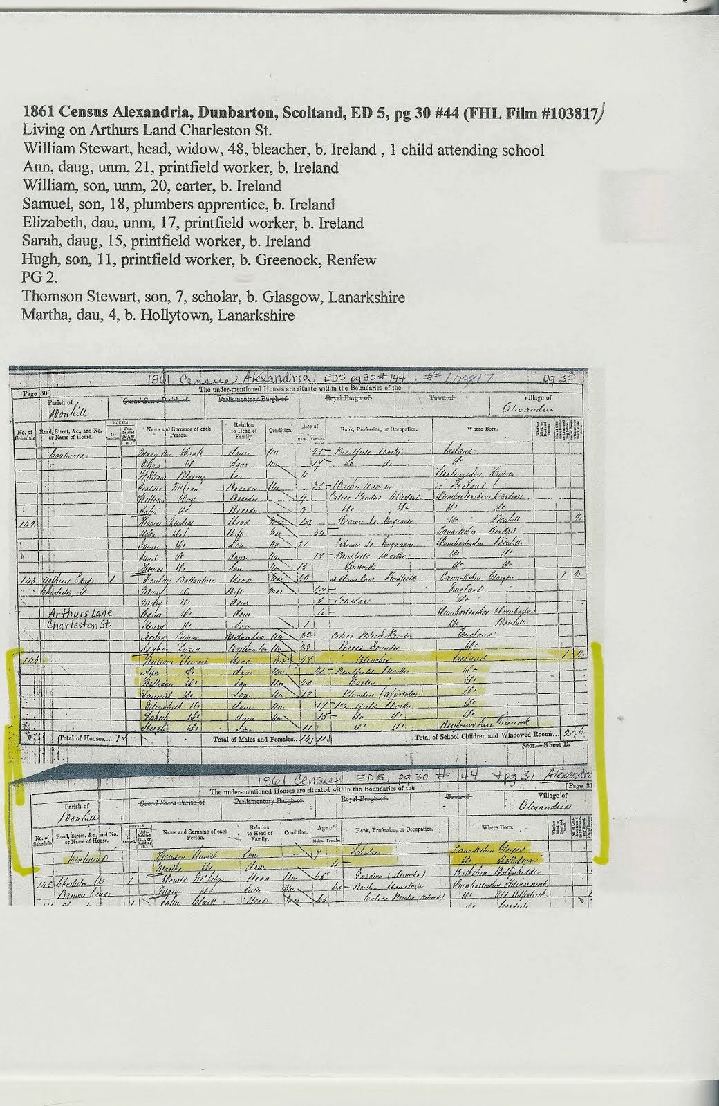 William Stewart & Sarah Thompson Genealogy Search