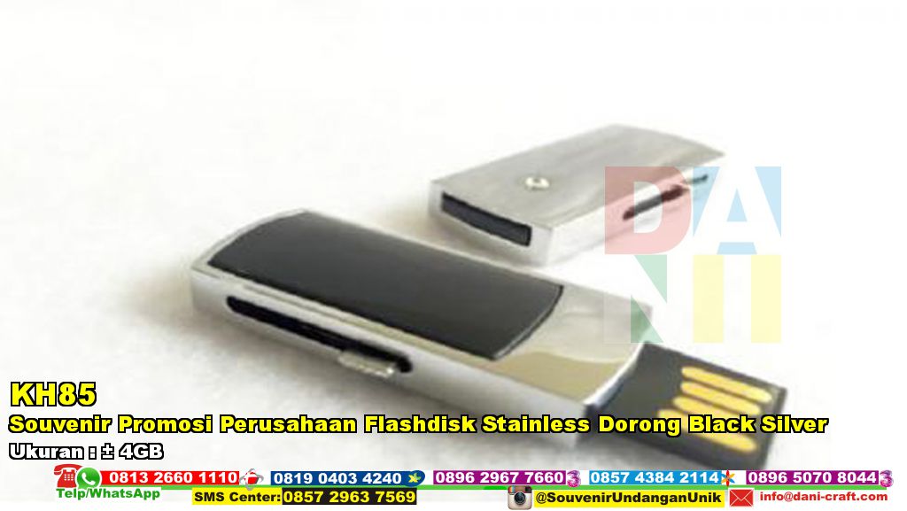 Souvenir Promosi Perusahaan Flashdisk Stainless Dorong Black Silver ...