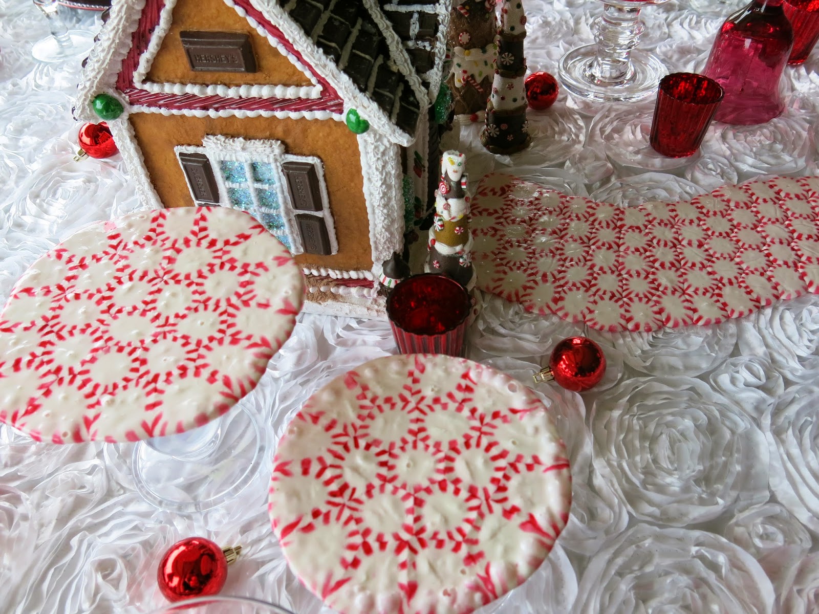 Gingerbread House and Peppermint Road Tablescape - Purple Chocolat Home