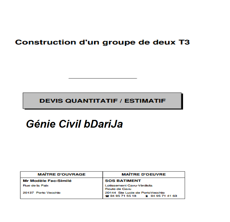 Un exemple d'un devis quantitatif et estimatif ~ Génie Civil-bDariJa