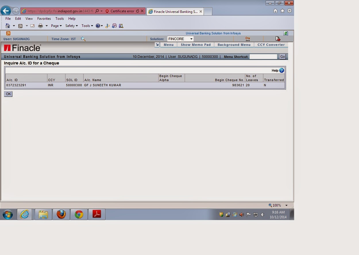 Finding the account number using cheque number in Finacle. - POFINACLEGUIDE