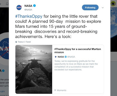 Above the Cloud: Marte. Addio al rover Opportunity