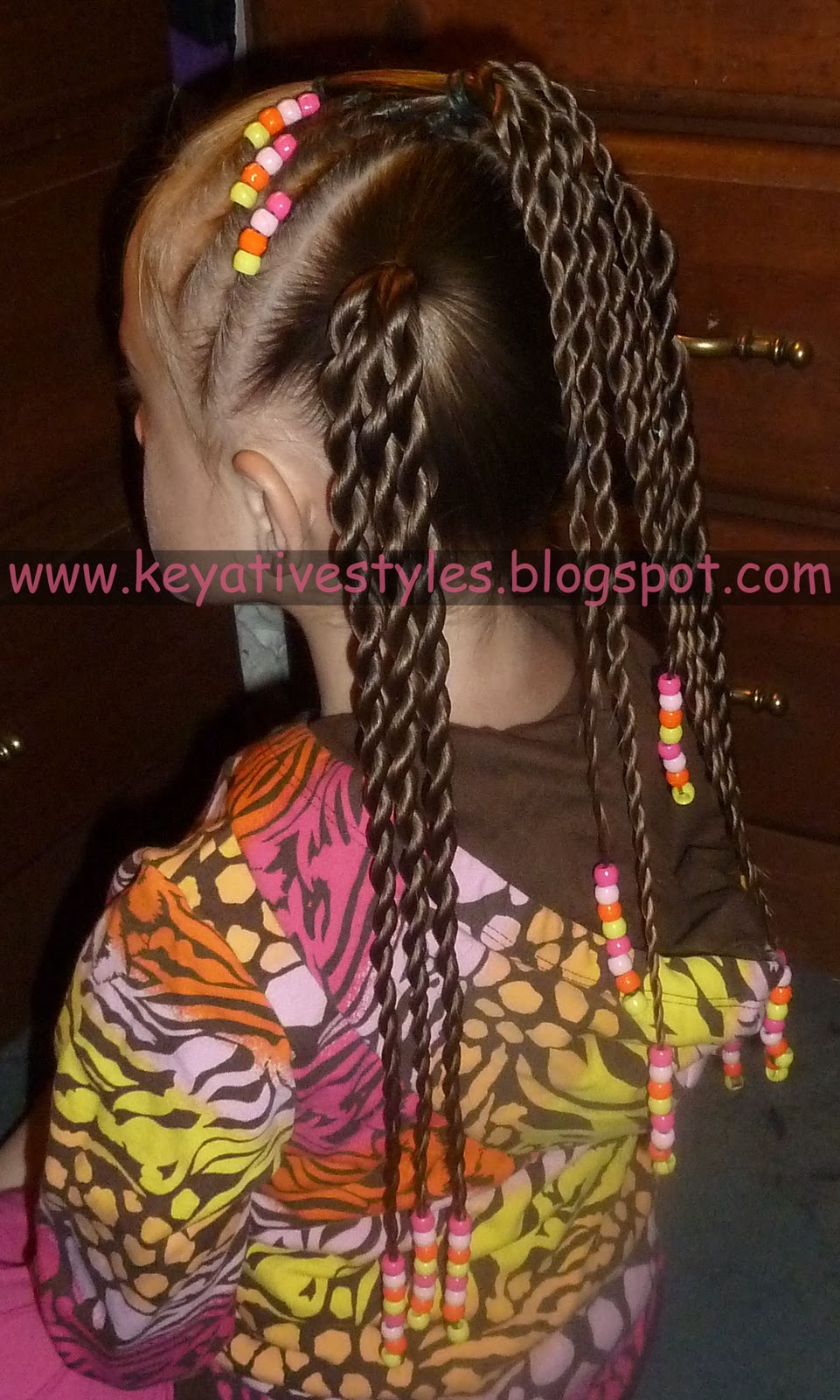 Keyative Styles: FLAT TWISTS WITH BEADS INTO ROPE TWIST PONIES