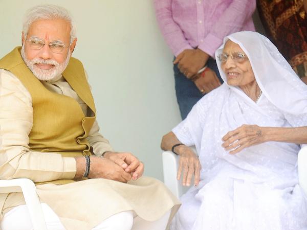 Prime Minister Narendra Modi's mother greets media in Gandhinagar