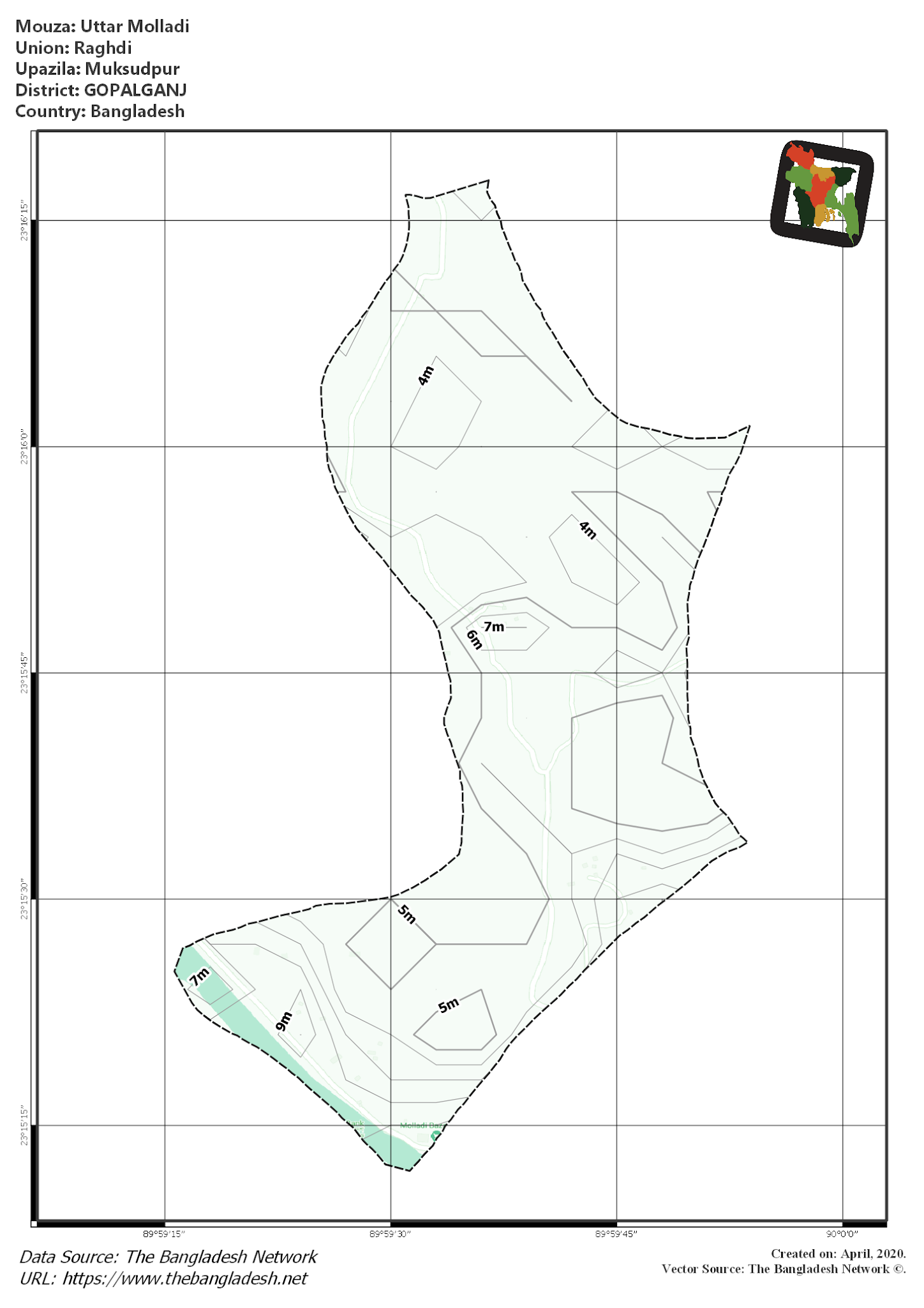 Map of Uttar Molladi Mouza, Muksudpur, Gopalganj